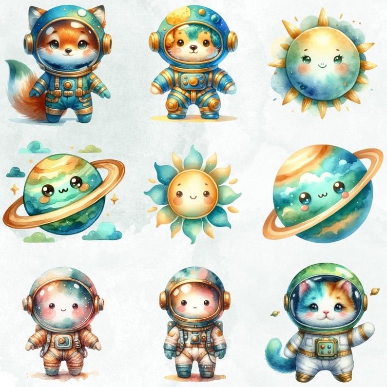 45 PNG Watercolor Cute Space Clipart, Watercolor Space Clipart, Cute ...