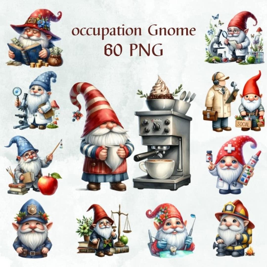 60 PNG Gnomes Clipart, Occupation Gnome, Clipart Bundle, Gnomes, Gifts ...