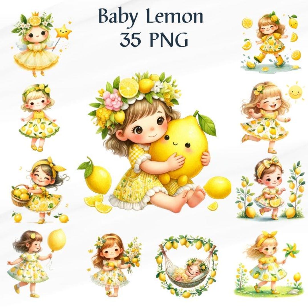 35 PNG Baby Girl Lemon Clipart PNG Sublimation, Watercolor Clipart ...