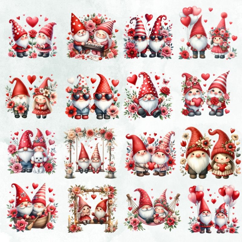 25 PNG Gnomes Clipart, Valentine's Day, Clipart Bundle, Cute Red Gnome ...