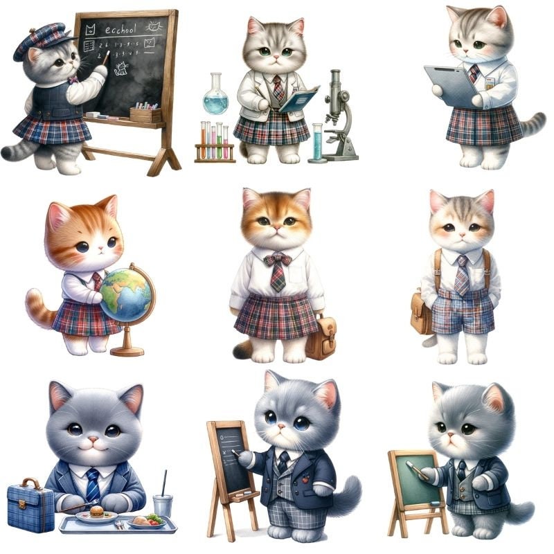 30 PNG Watercolor School Cat Clipart, School Cat, Cute Cat Clipart ...