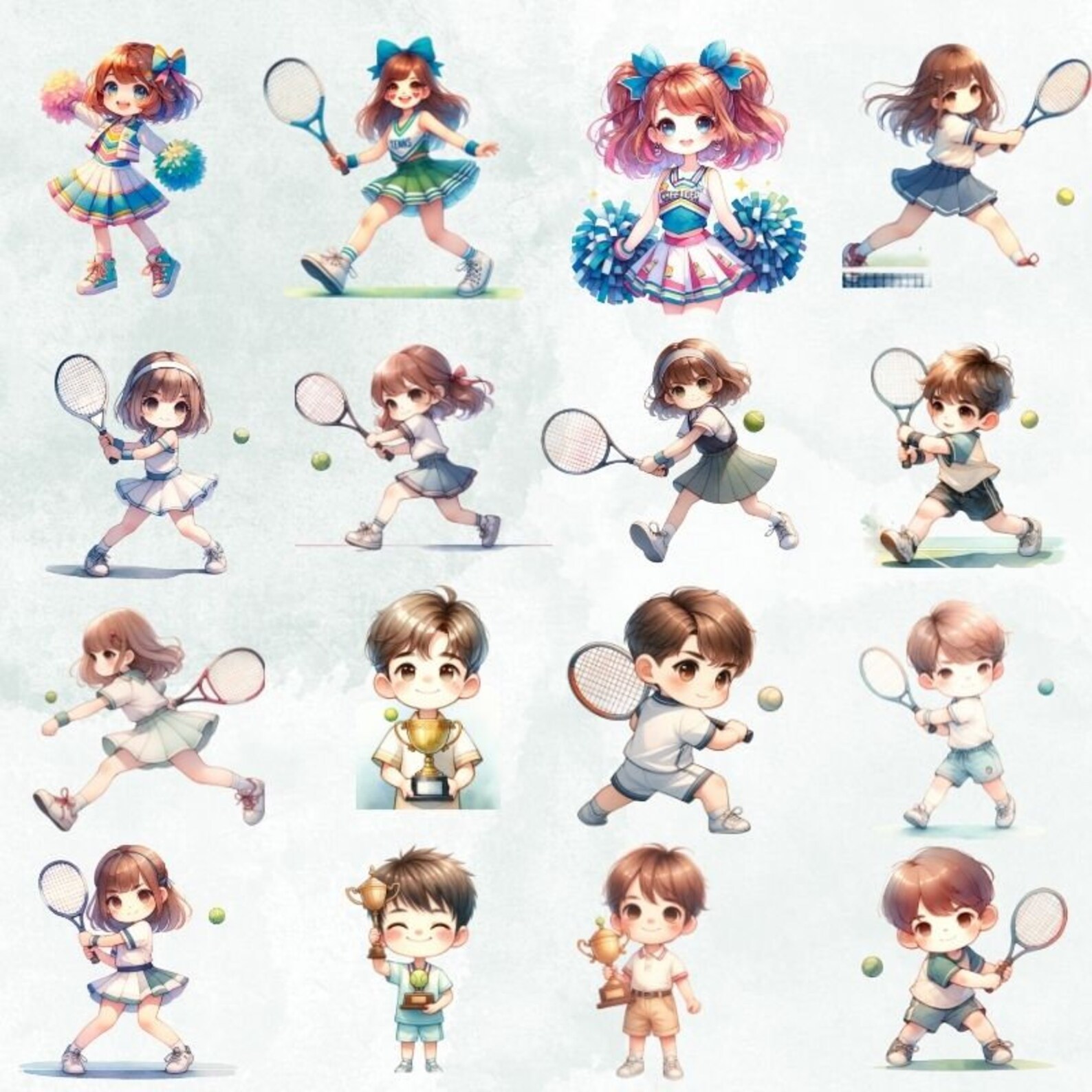 35 PNG Cute Watercolor Set of Tennis, Tennis Png,sport,tennis Player ...