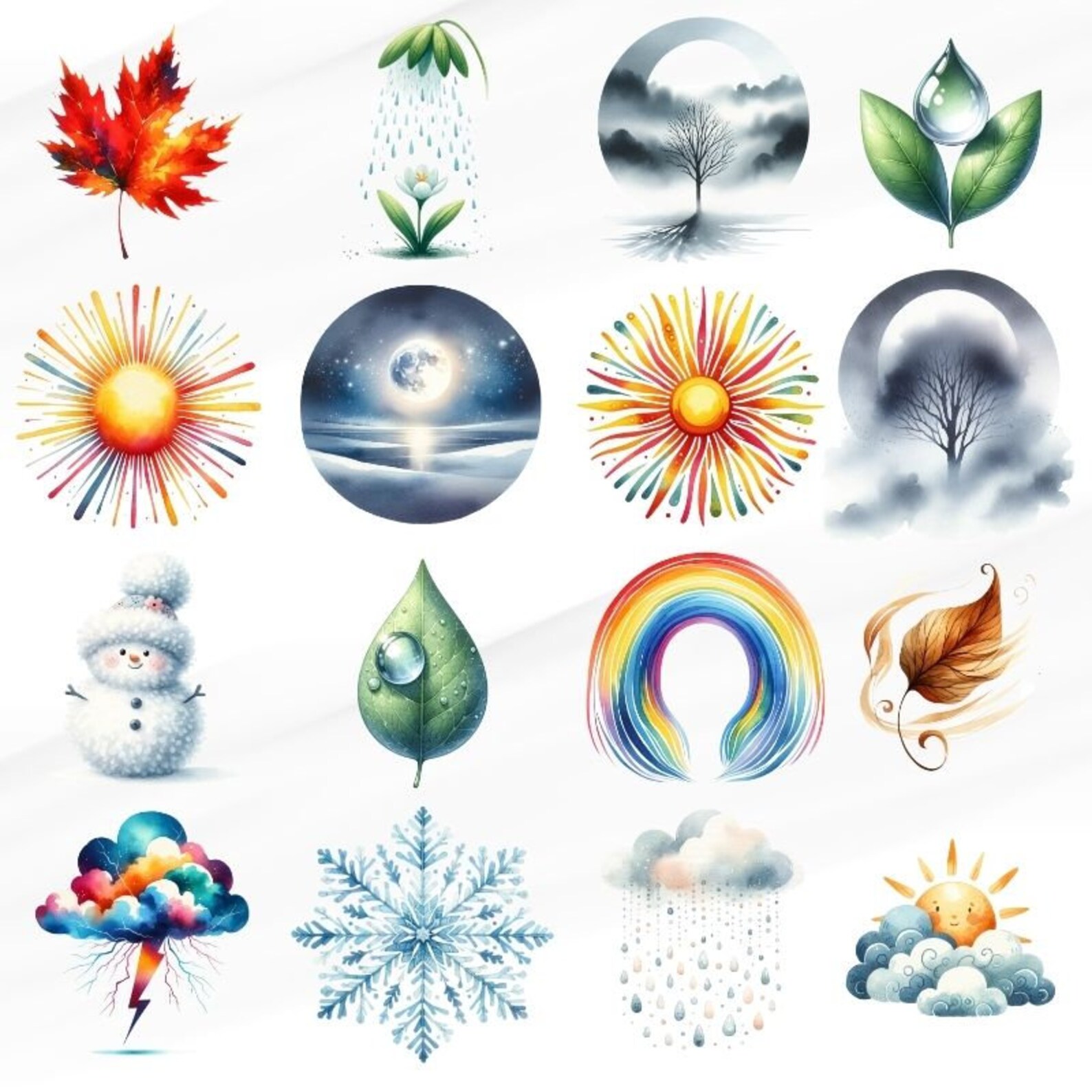 45 PNG Watercolor Weather Clipart, Clipart Rainbow, Moon Clipart ...