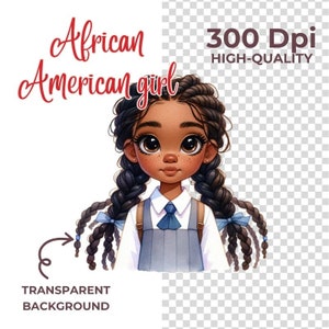32 PNG Watercolor African American Girl, Clipart Bundle, Cute African ...