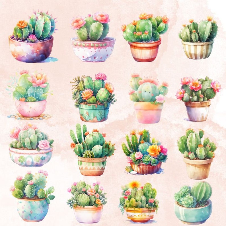 25 PNG Cactus Clipart Watercolor Cactus Clipart Desert - Etsy