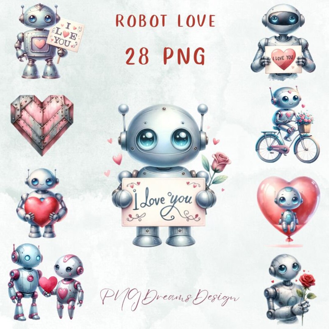 28 PNG Valentine Robot Clipart, Clipart Bundle, Gift for Kids, Robot ...