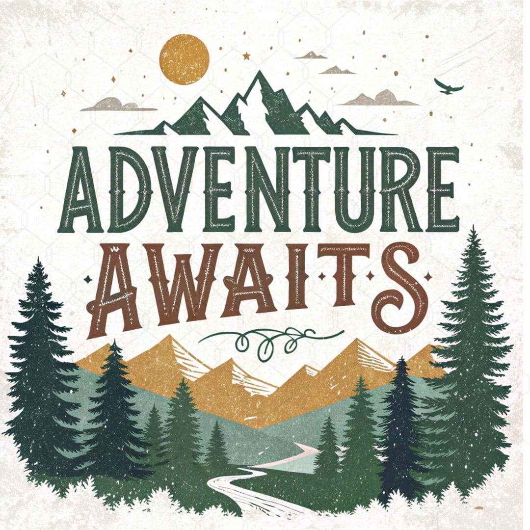 Adventure Awaits Wall Art Rustic Mountain Print, Outdoor Nature Decor ...
