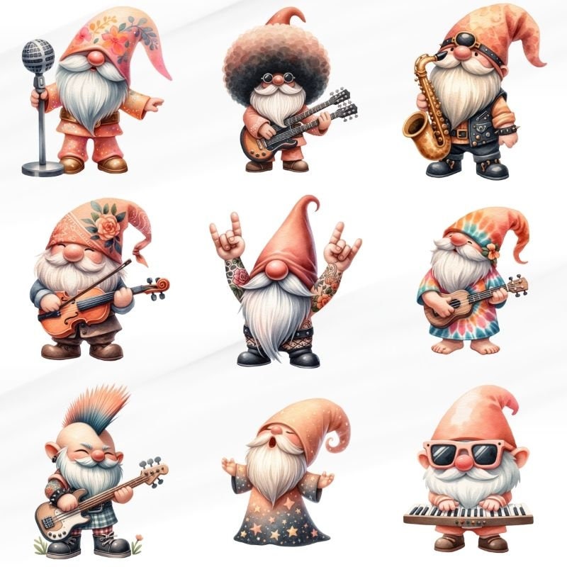 26 PNG Gnomes Clipart, Musical Gnome, Clipart Bundle,rock Star Gnome ...