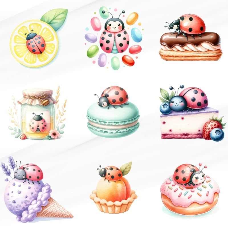30 PNG Watercolor Ladybug Clipart, Watercolor Food ,cute Ladybug Food ...