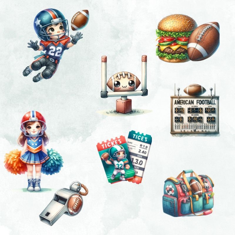45 PNG American Football Clipart, Clipart Bundle, Gift for Kids, Sports ...