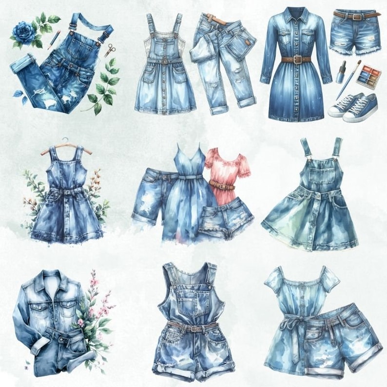 25 PNG Watercolor Denim Items, Love Denim Clipart, Denim Women, Jeans ...