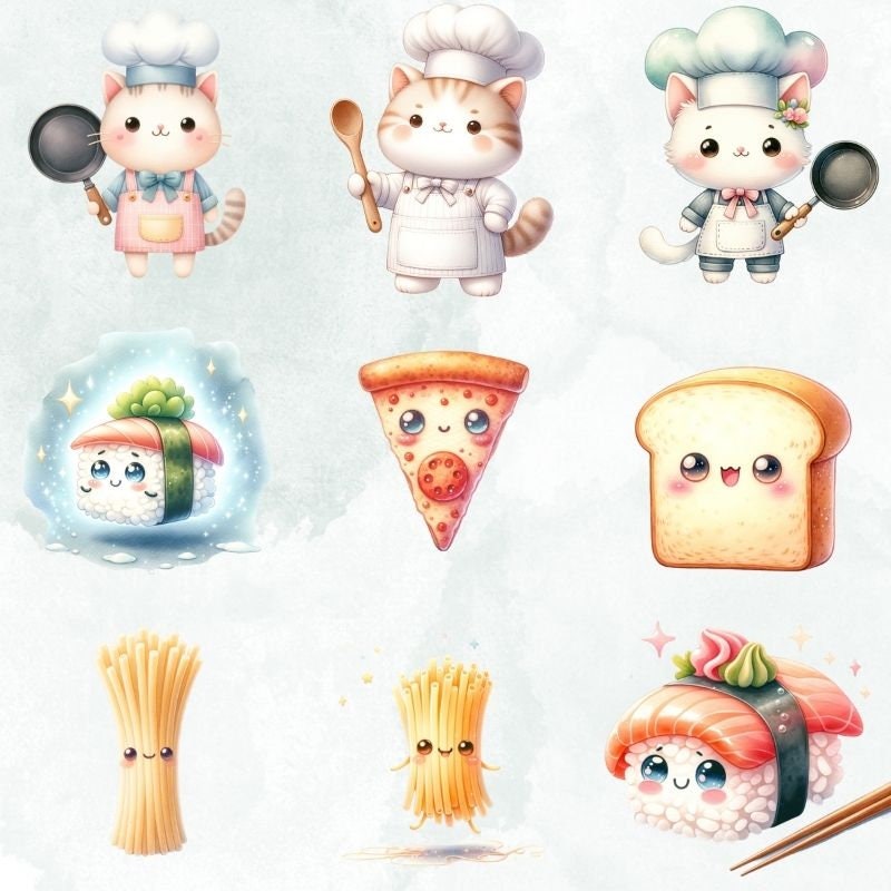 32 PNG Watercolor Cat Chef Clipart, Foodie, Food, Cute Cat Clipart, for ...