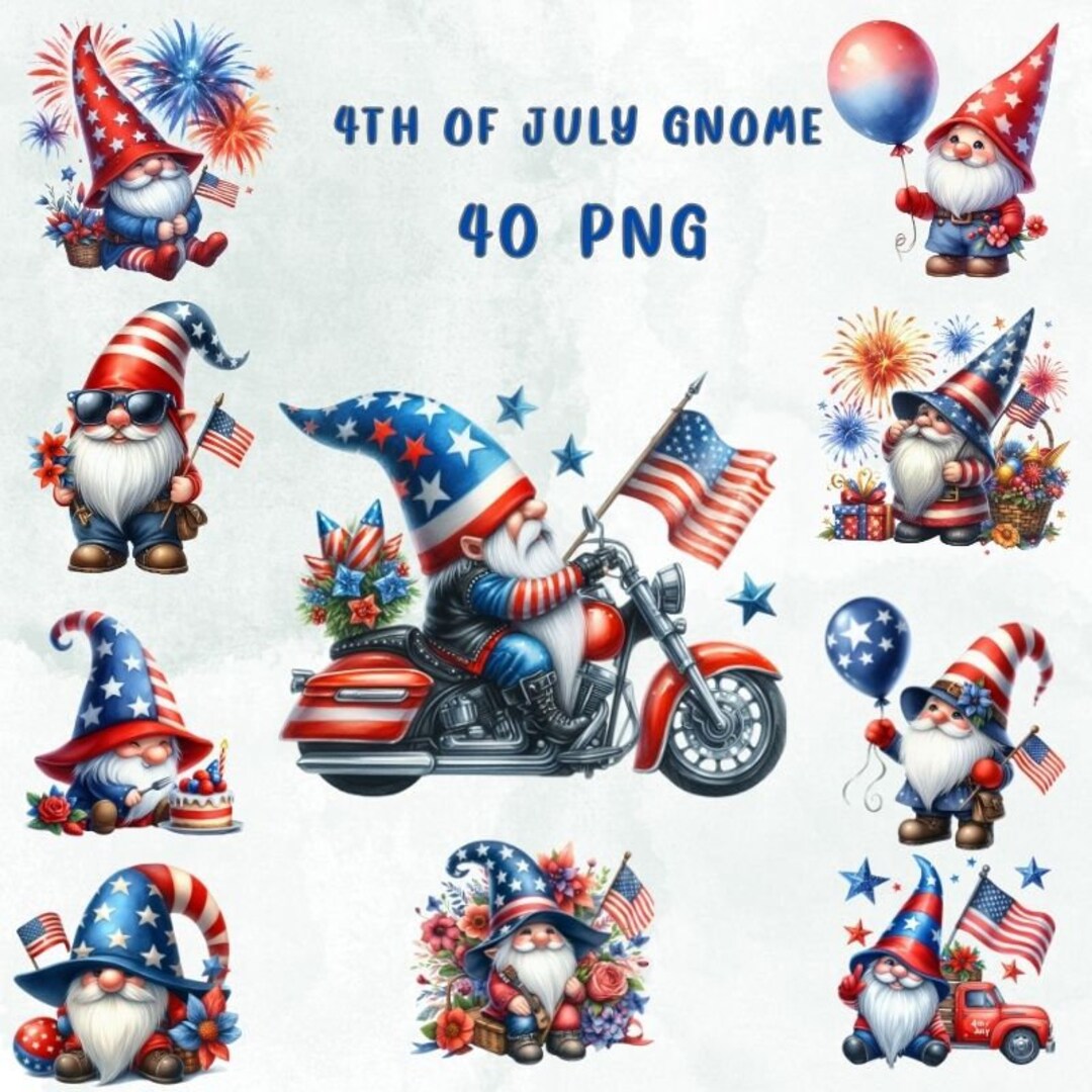 40 PNG 4th of July Watercolor Gnome, Gnomes Clipart, Independence Day ...