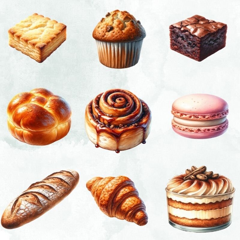 50 PNG Dessert Clipart,bread Clipart, Commercial Use, Watercolor ...
