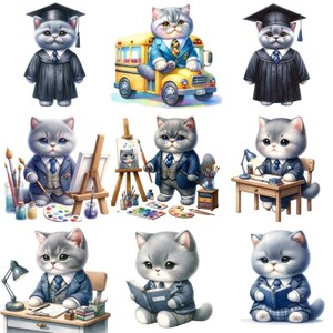 30 PNG Watercolor School Cat Clipart, School Cat, Cute Cat Clipart ...