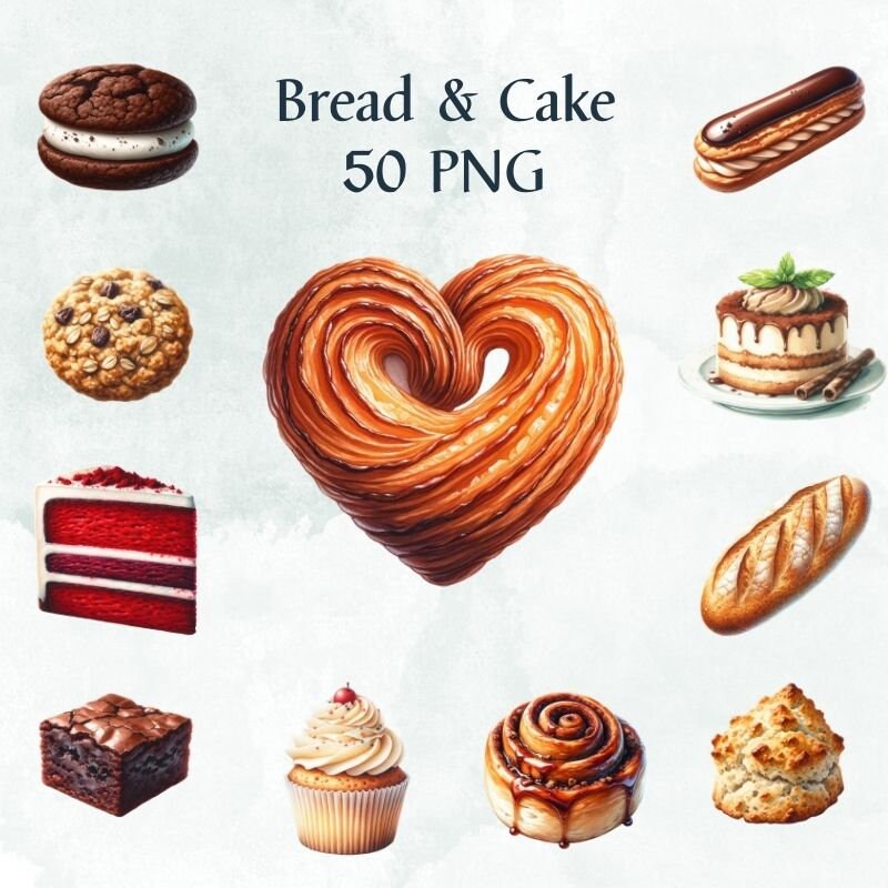 50 PNG Dessert Clipart,bread Clipart, Commercial Use, Watercolor ...
