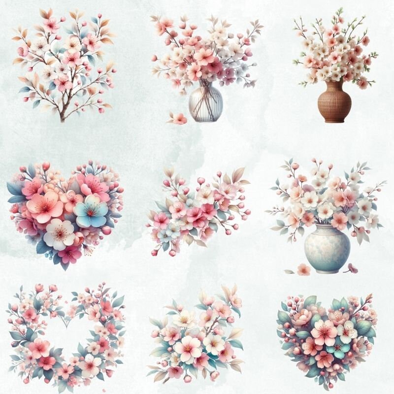 35 PNG Cherry Blossom Flower, Clipart Bundle, Flowers Clipart ...