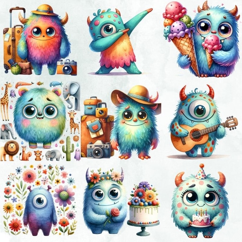 35 PNG Monsters Clipart Bundle ,monsters Clipart, Nursery Decoration ...