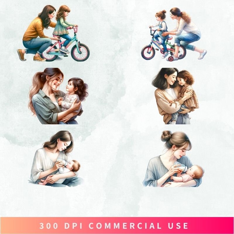 42 PNG Watercolor Mother's Day Clipart, Painted Mother and Child ...