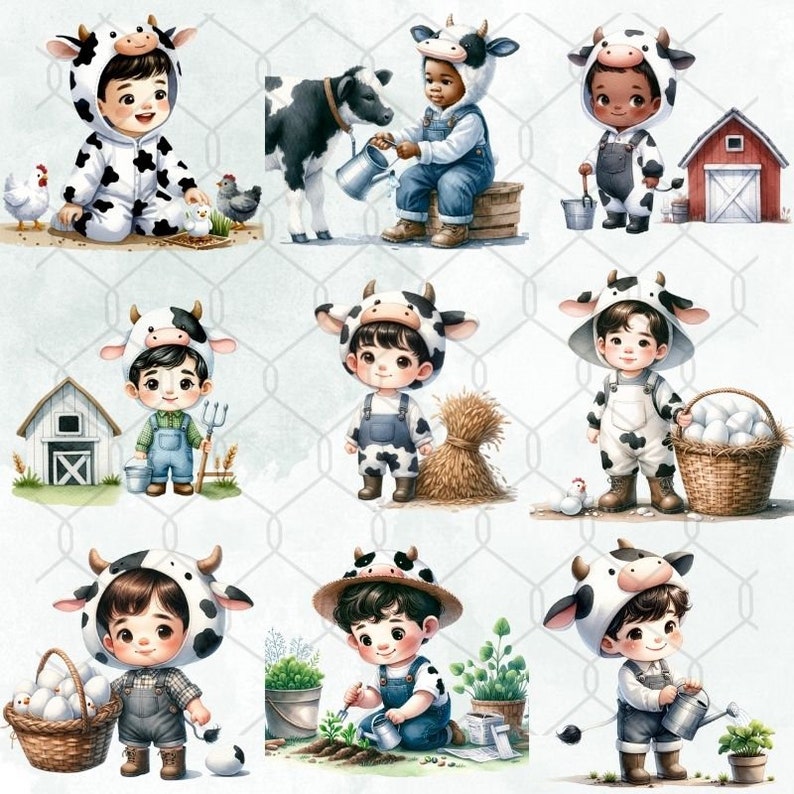 50 PNG Watercolor Cute Farm Clipart, Dairy Cow PNG, Nursery Decoration ...