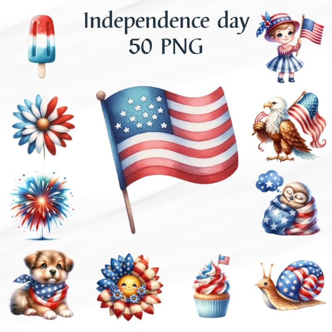 50 PNG Watercolor 4th of July Independence USA Clipart, Watercolor ...