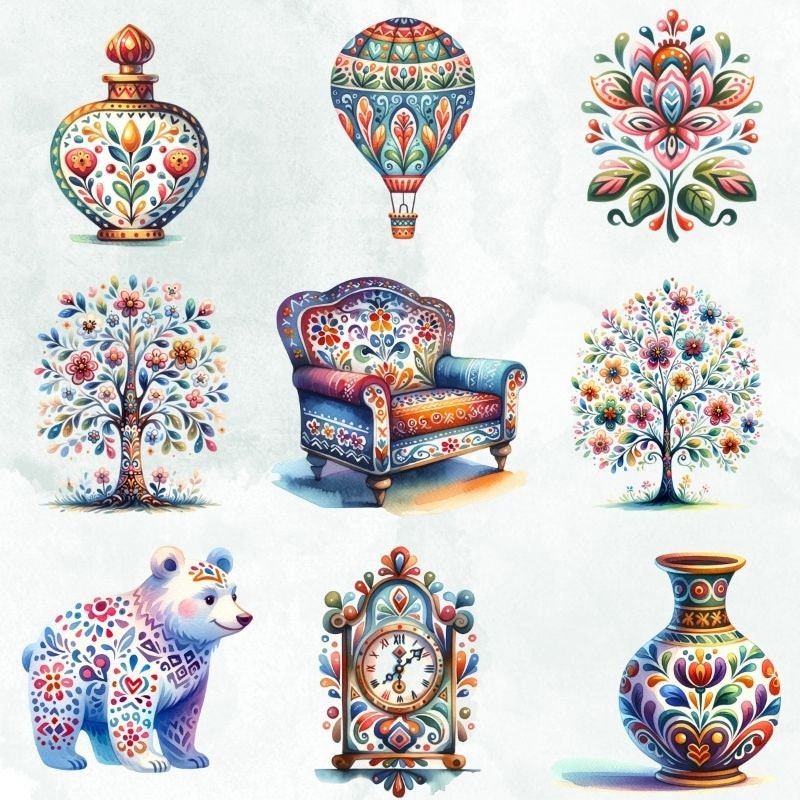 50 PNG Folk Art Clip Art , Folk Art Design Elements, Folklore, Nursery ...