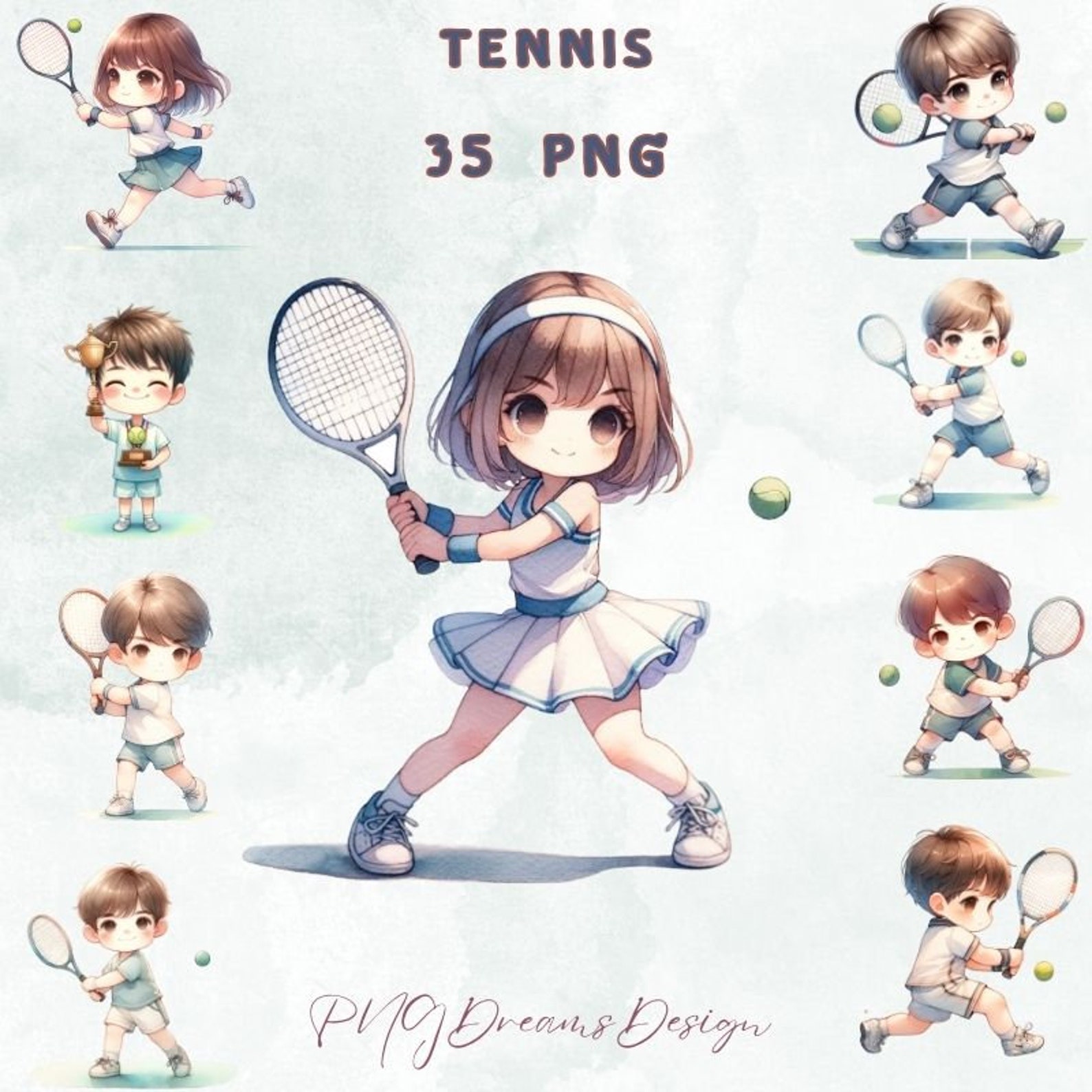 35 PNG Cute Watercolor Set of Tennis, Tennis Png,sport,tennis Player ...