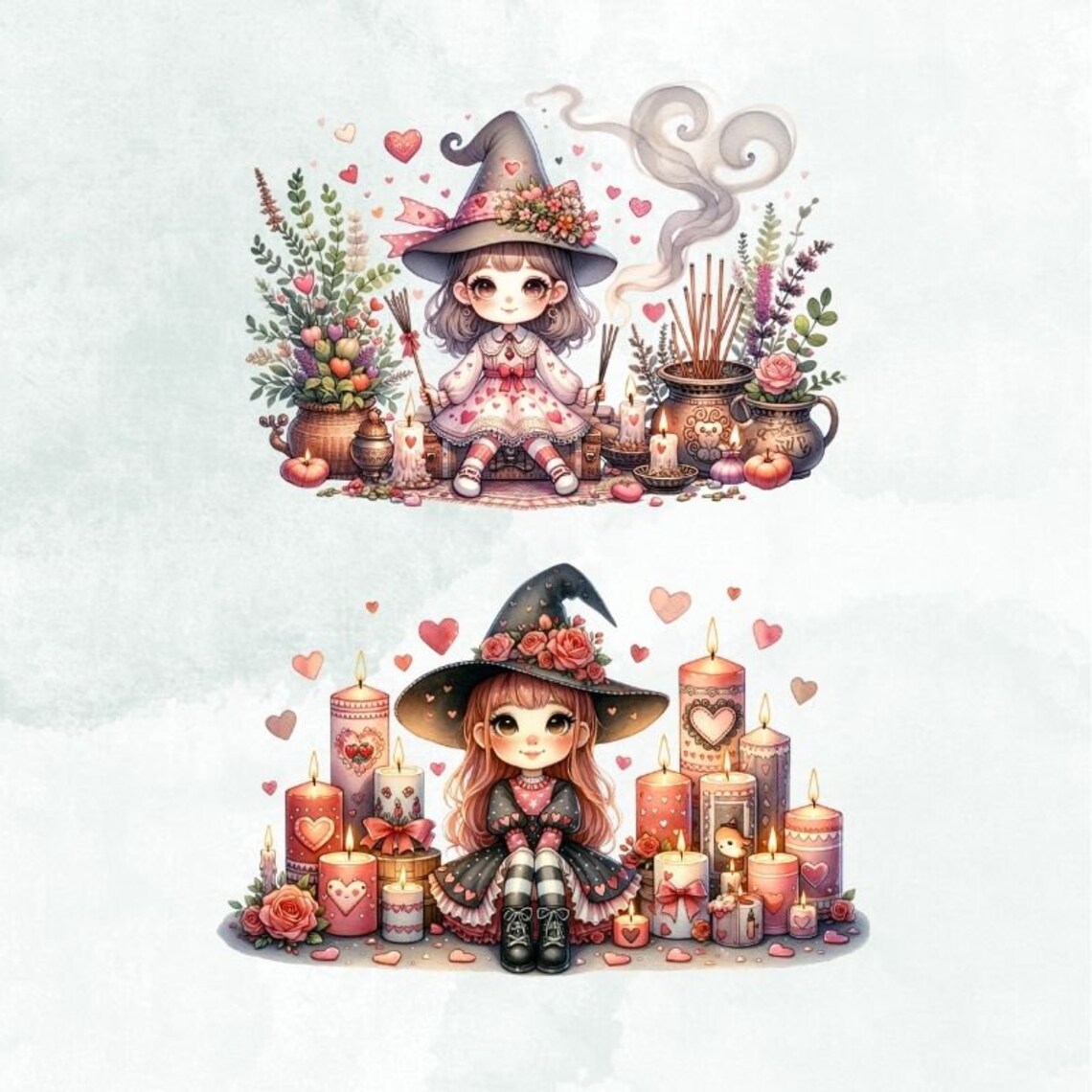 32 PNG Witches Watercolor Clipart , Witches Bundle, Little Witch ...