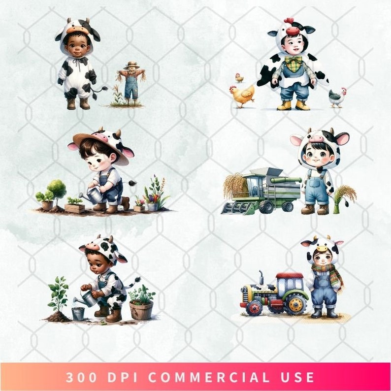 50 PNG Watercolor Cute Farm Clipart, Dairy Cow PNG, Nursery Decoration ...