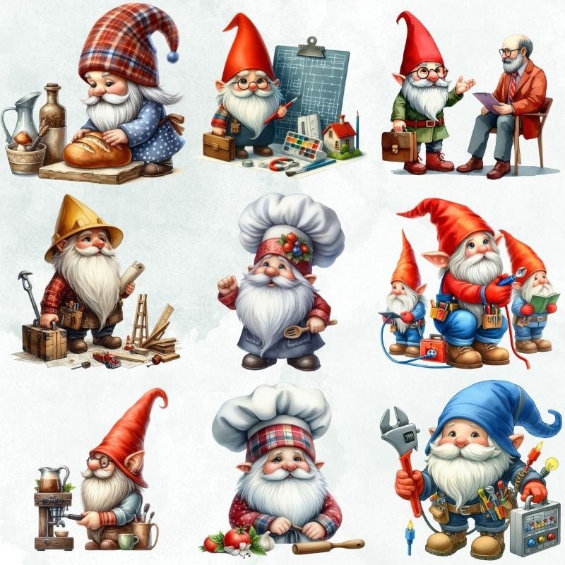 60 PNG Gnomes Clipart, Occupation Gnome, Clipart Bundle, Gnomes, Gifts ...