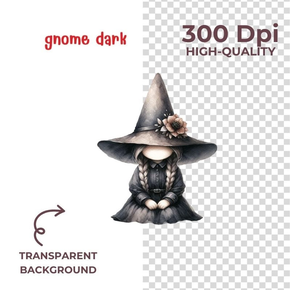 25 PNG Watercolor Gothic Girl Gnome, Gnome Dark, Design Download ...