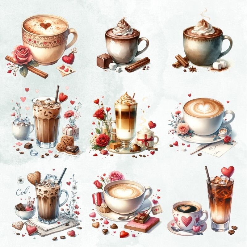 35 PNG Valentine's Day Coffee Clipart, Clipart Bundle, Romantic Clipart ...