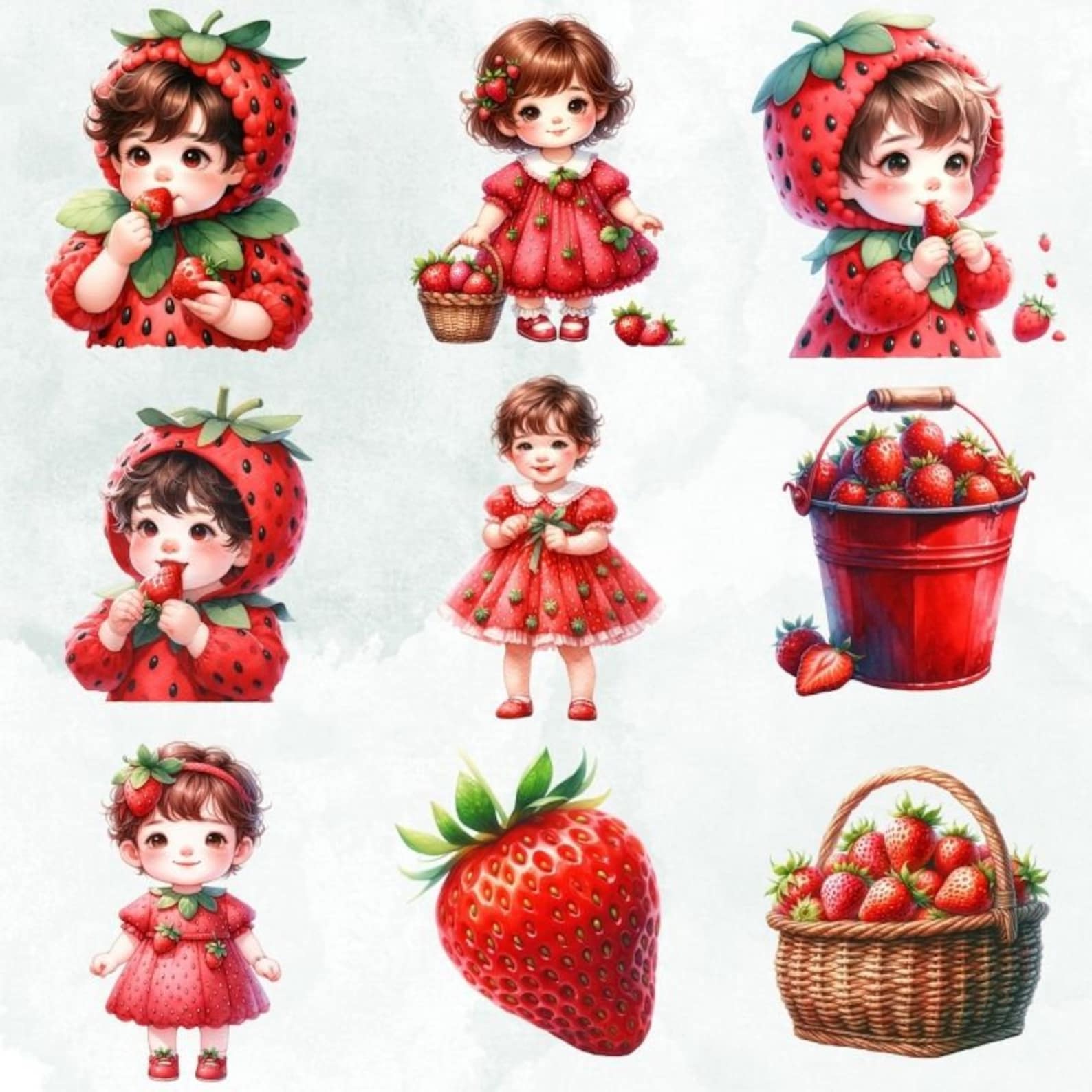 35 PNG Strawberry Girl Clipart PNG Sublimation, Watercolor Clipart ...