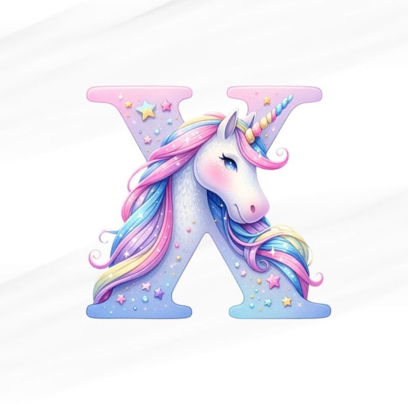 50 PNG Pastel Unicorn Alphabet 300dpi, Alphabet PNG, Alphabet ...