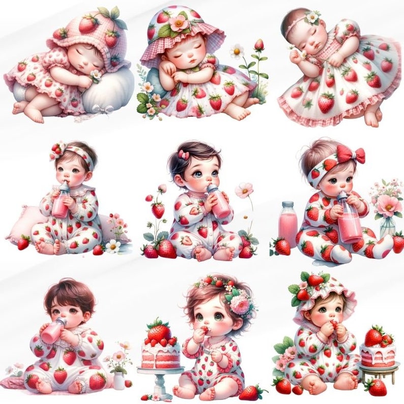 34 PNG Strawberry Girl Clipart PNG Sublimation, Watercolor Clipart ...