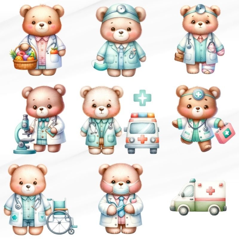 42 PNG Watercolor Medical Clipart , Cute Doctor Bear, Gift for Kids ...