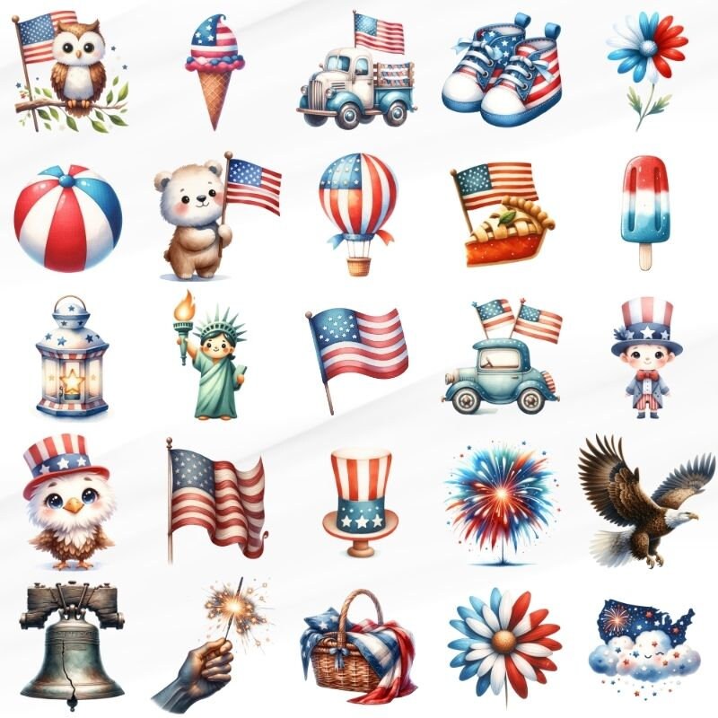 50 PNG Watercolor 4th of July Independence USA Clipart, Watercolor ...