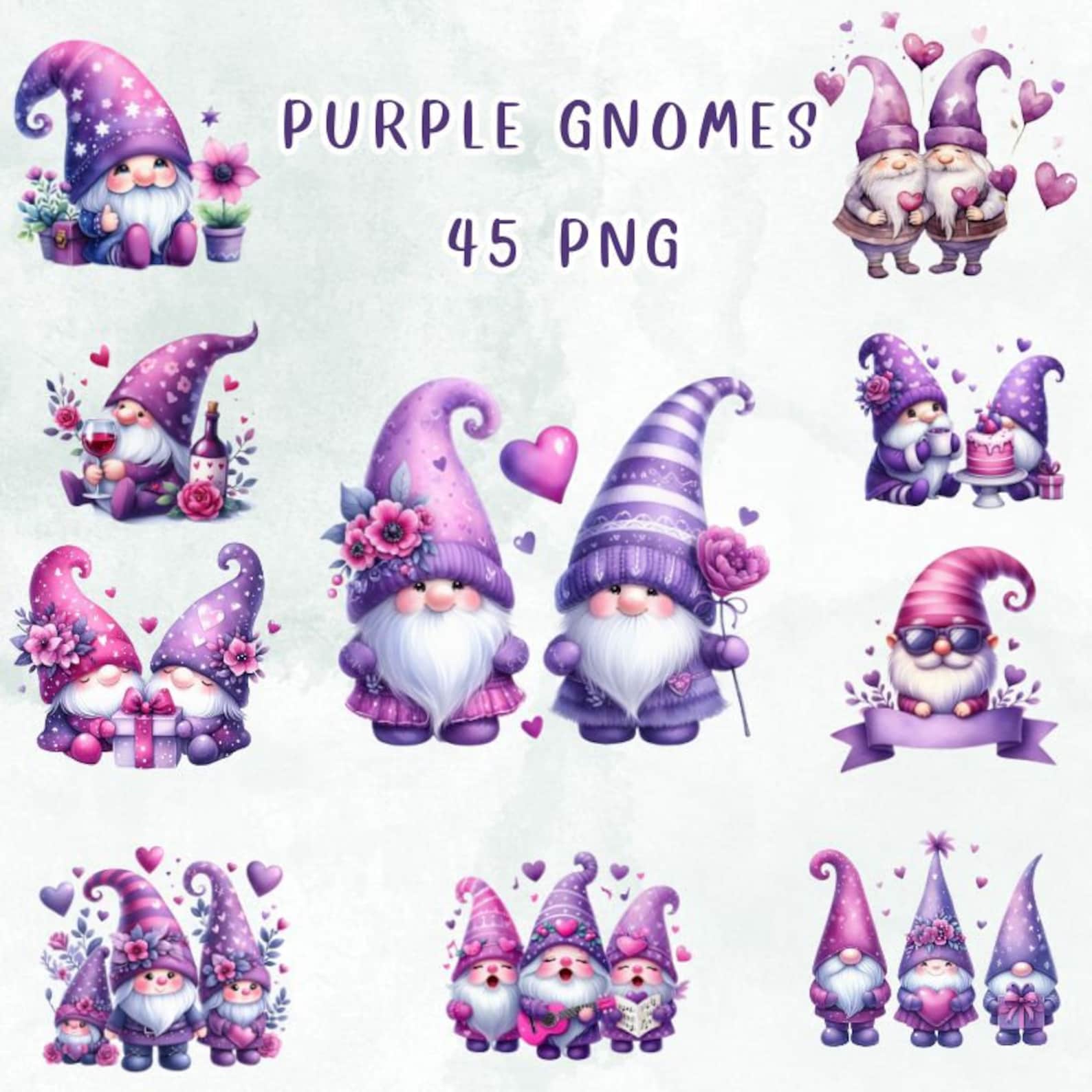 45 PNG Gnomes Clipart, Valentine's Day, Clipart Bundle, Purple Gnomes ...