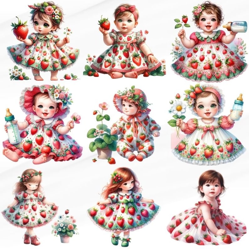 34 PNG Strawberry Girl Clipart PNG Sublimation, Watercolor Clipart ...