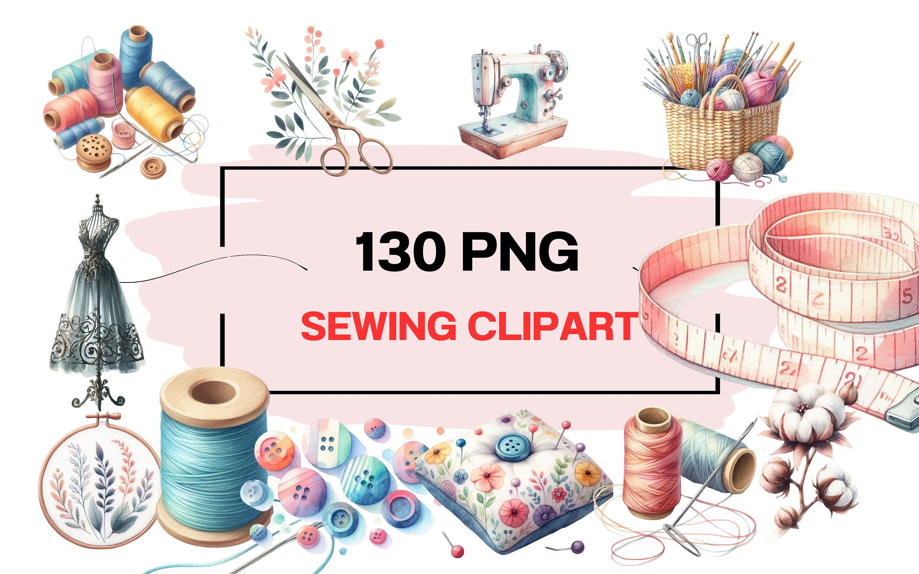 130 PNG Watercolor Sewing Clipart, Quilting Clipart - Sewing Machine ...