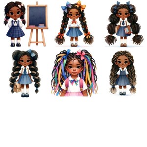 32 PNG Watercolor African American Girl, Clipart Bundle, Cute African ...