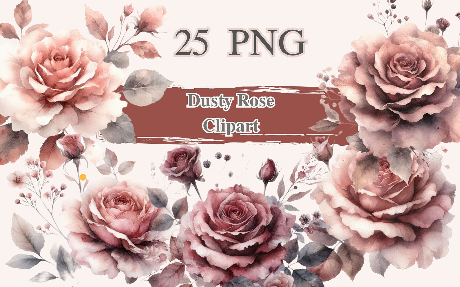 25 PNG Watercolor Dusty Rose Clipart, Clipart Bundle, Clipart Bundle ...