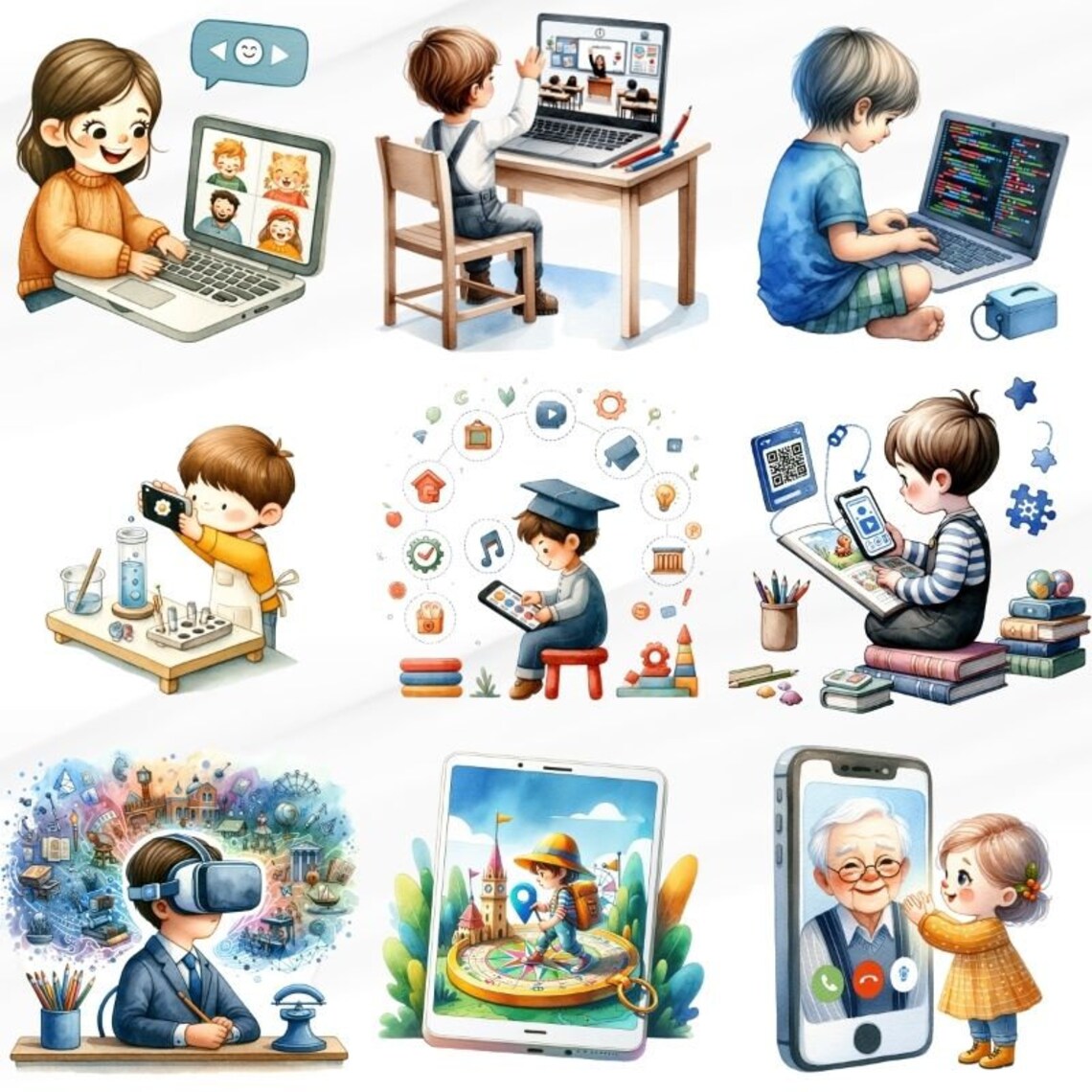40 PNG Watercolor Children and Technology, Cute Kids, Cute Children ...