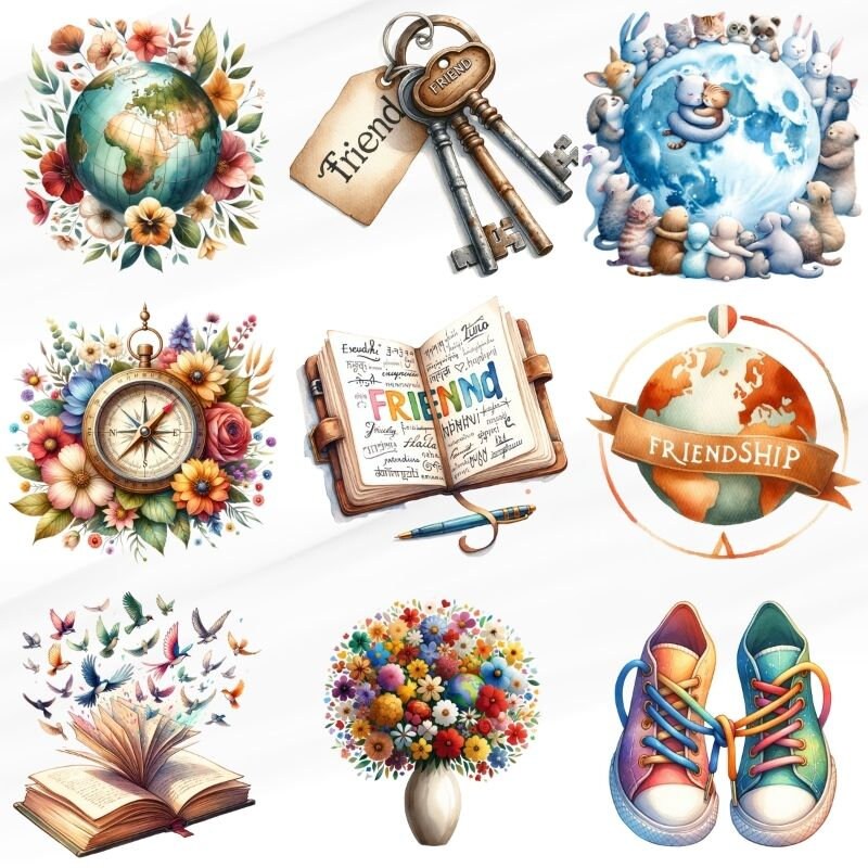 40 PNG Watercolor Friendship Day, Clipart Bundle, Cute Friendship,best ...