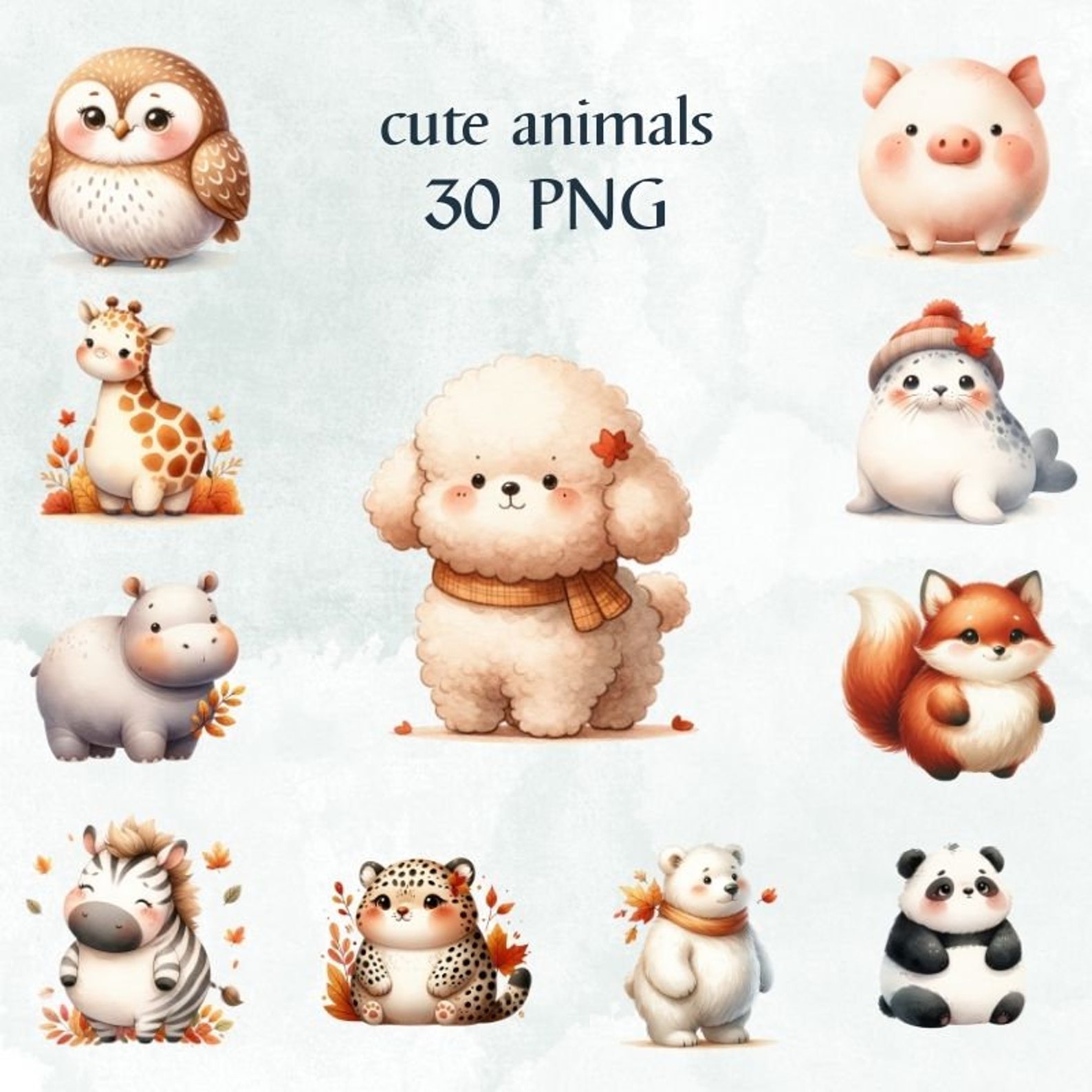 30 PNG Watercolor Cute Fat Animal,fat Animal Clipart, Nursery Decoration, Gifts for Girls, Kids ...
