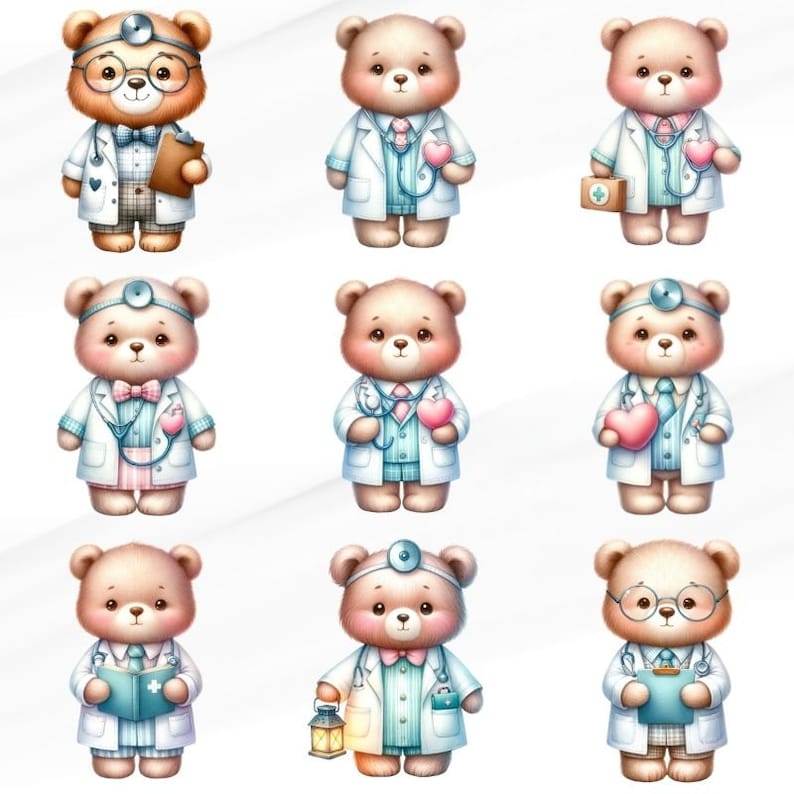 42 PNG Watercolor Medical Clipart , Cute Doctor Bear, Gift for Kids ...