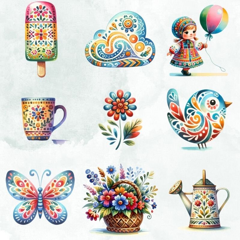 50 PNG Folk Art Clip Art , Folk Art Design Elements, Folklore, Nursery ...
