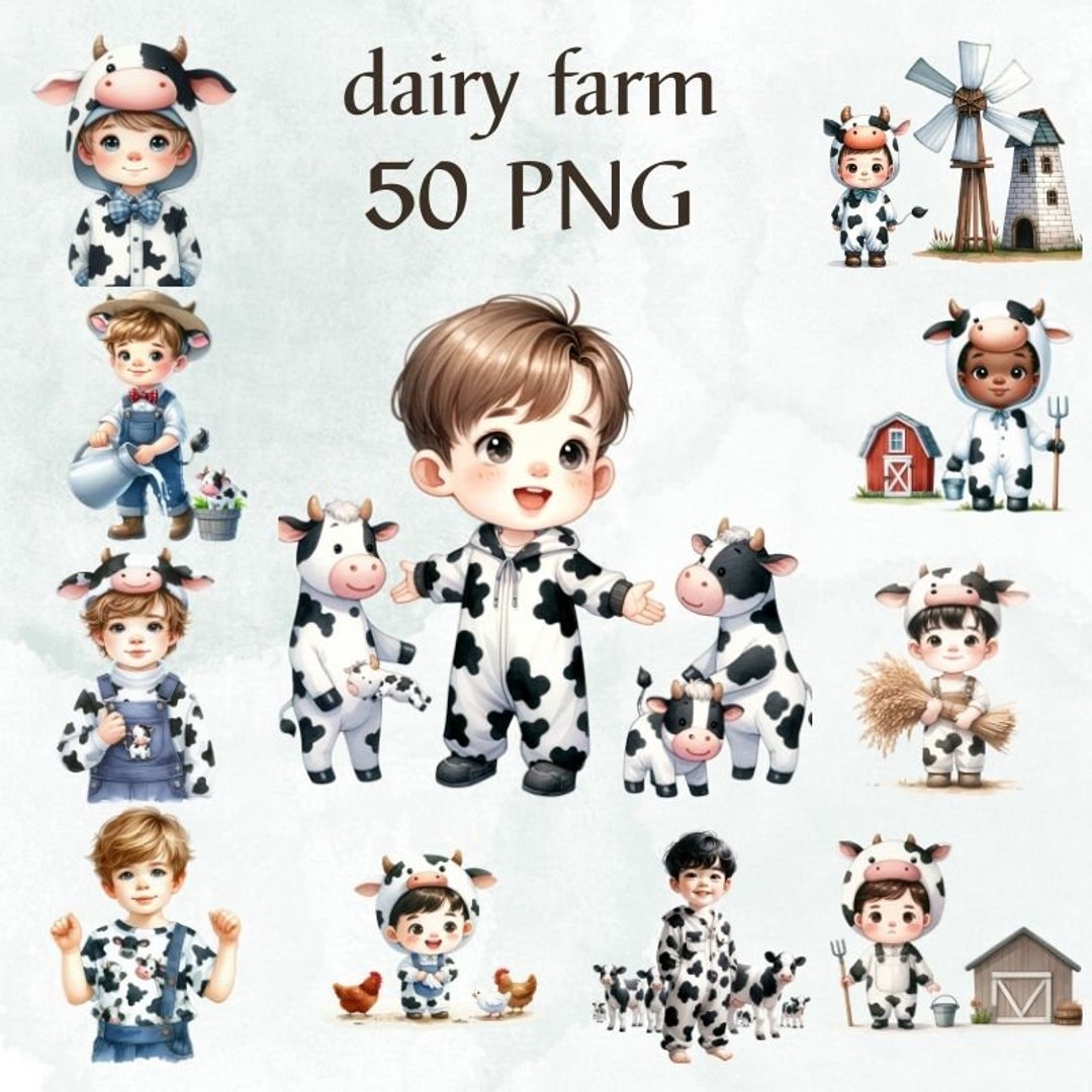 50 PNG Watercolor Cute Farm Clipart, Dairy Cow PNG, Nursery Decoration ...