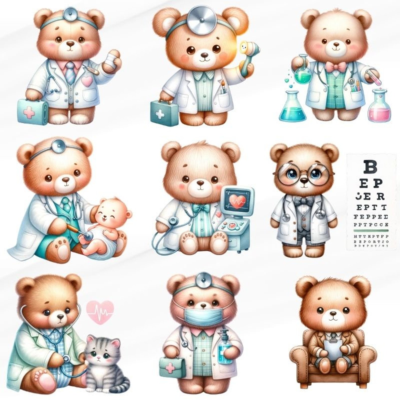 42 PNG Watercolor Medical Clipart , Cute Doctor Bear, Gift for Kids ...