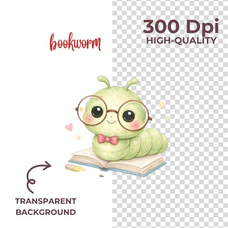 Cute Bookworm Clipart Bundle PNG | Back to School Teacher Sublimation ...